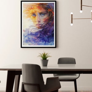 Radiant Energy Girl Portrait Alcohol Ink Watercolor Printable Wall Art ...