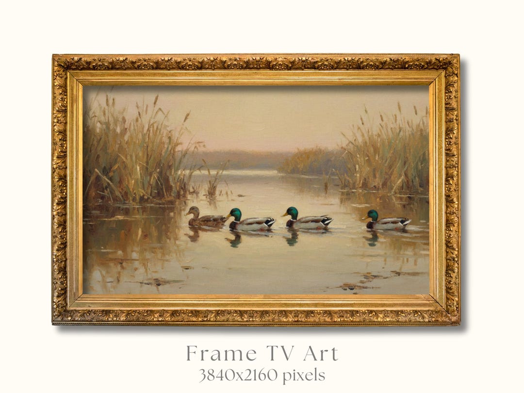Frame TV Art | Ducks on a Lake Oil Painting Style - Etsy