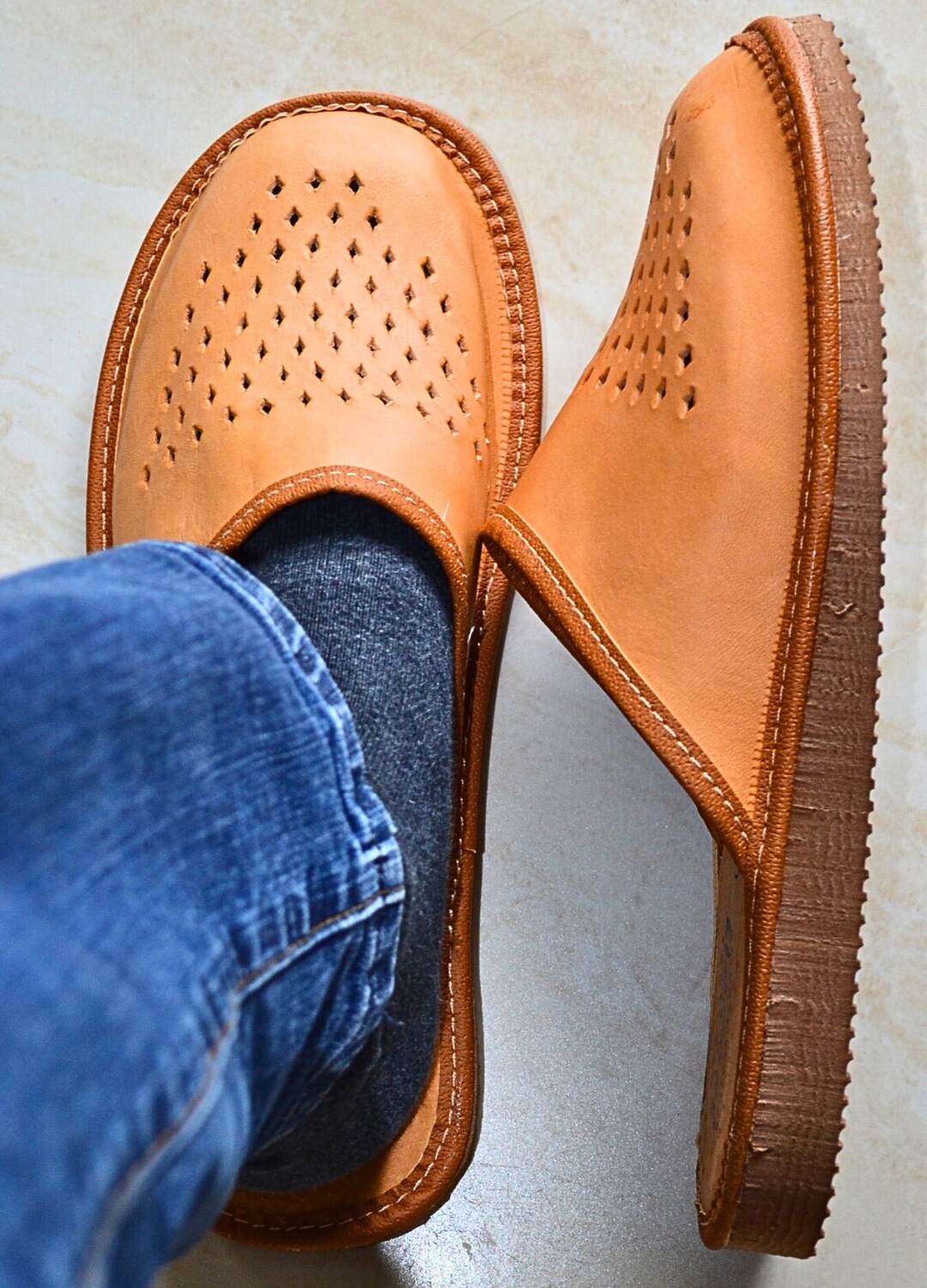 Personalized Slippers for Men, Full Grain Leather Mules, Handmade ...