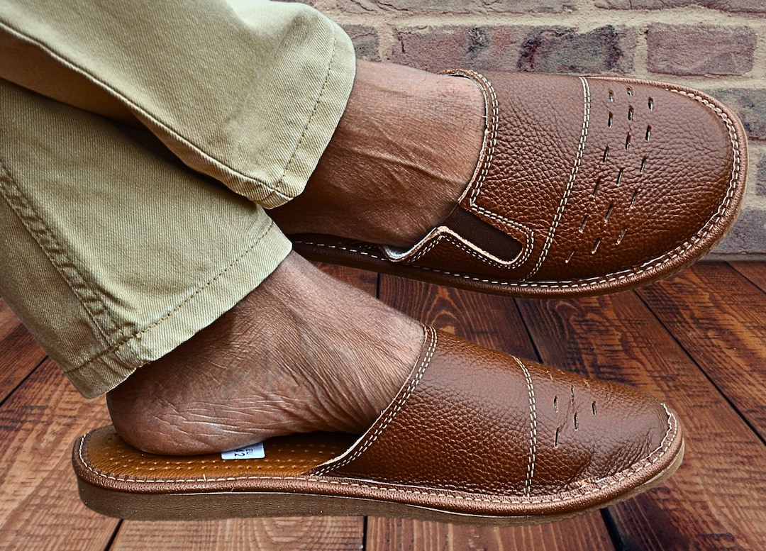Men's Leather Mules House Slippers Handmade Leather Clogs Indoor Slip ...
