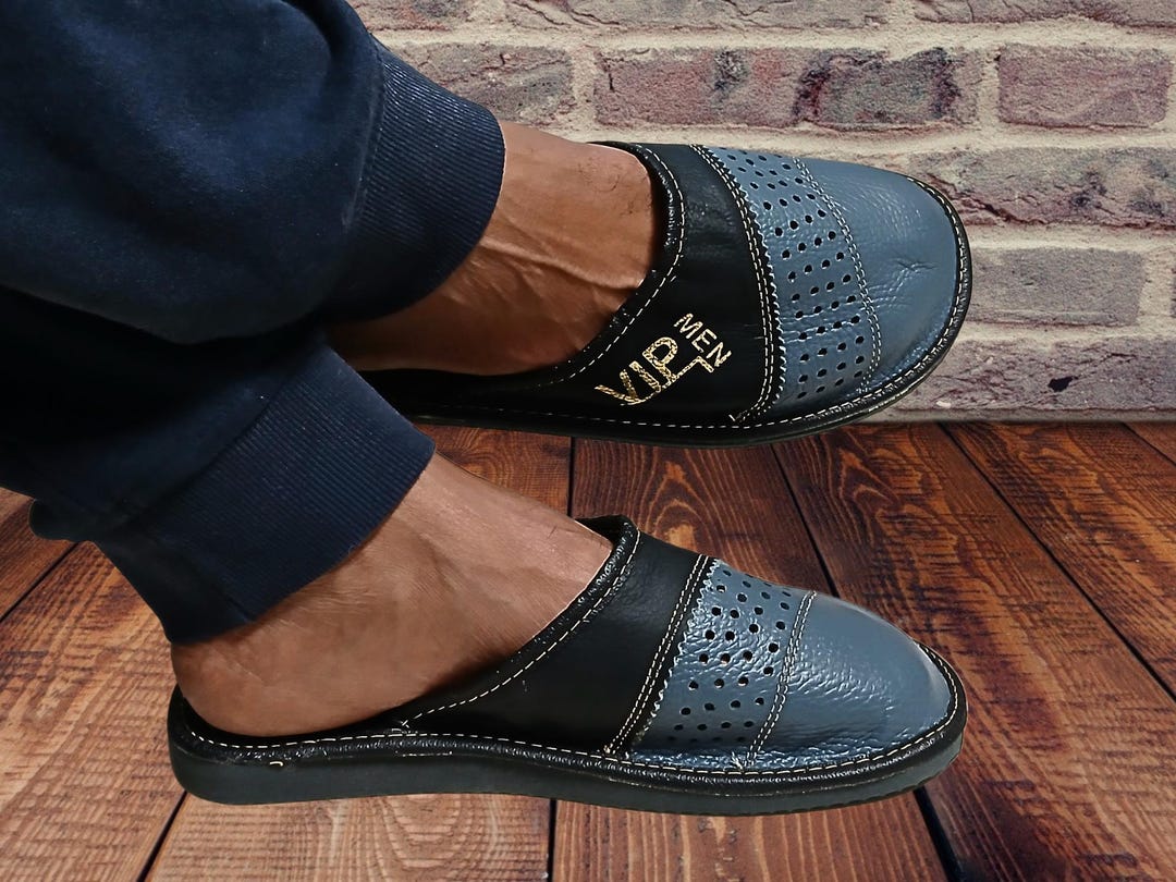 Barefoot Wide Toe Box Slippers, Mens Leather Mules Summer House Shoes ...