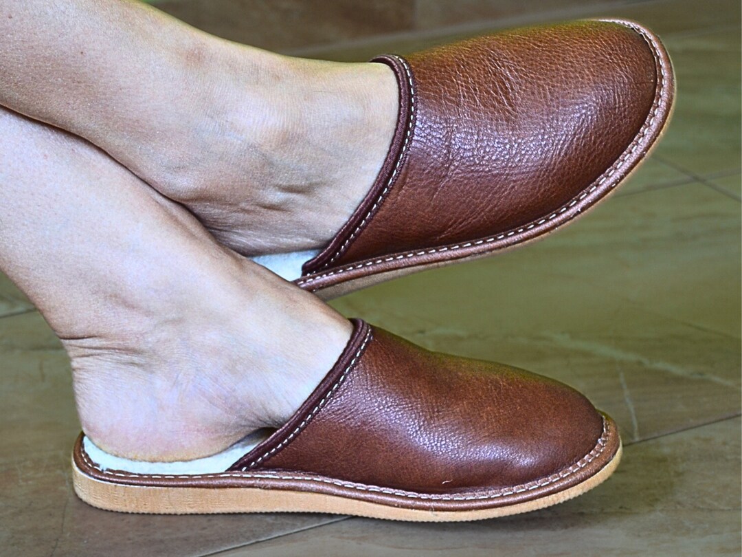 Women Wool Slippers Warm Leather Mules Natural Sheepskin House Shoes ...