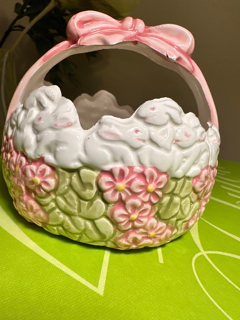 Vintage Ceramic Easter Basket With Bow Made in Taiwan - Etsy