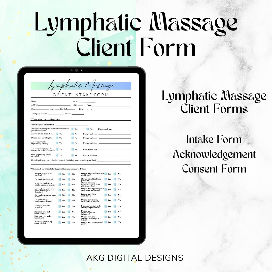 Lymphatic Massage Client Intake and Consent Form Mint Green - Etsy