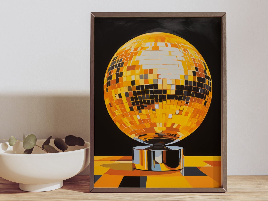 70s 80s Disco Yellow and Black Disco Ball Poster Print - Etsy