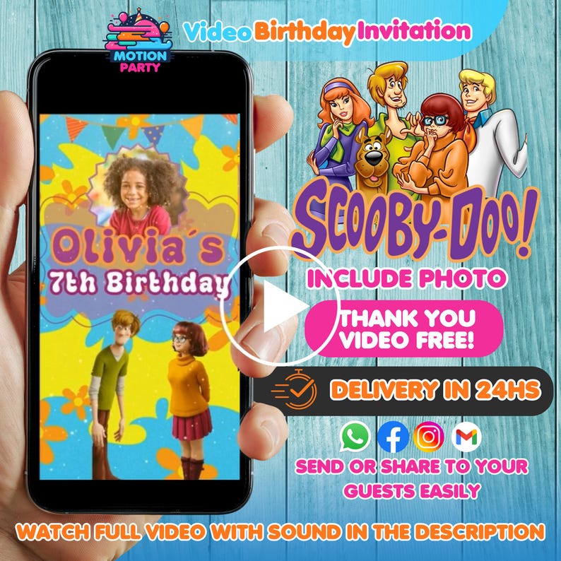 Scooby Doo Birthday Invitation, Scooby Doo Video Invitation, Scooby Doo ...