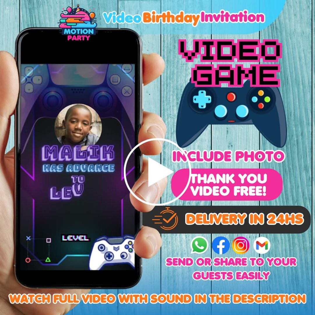 Animated Video Game Birthday Invitation: Gamer Party Invite (digital ...