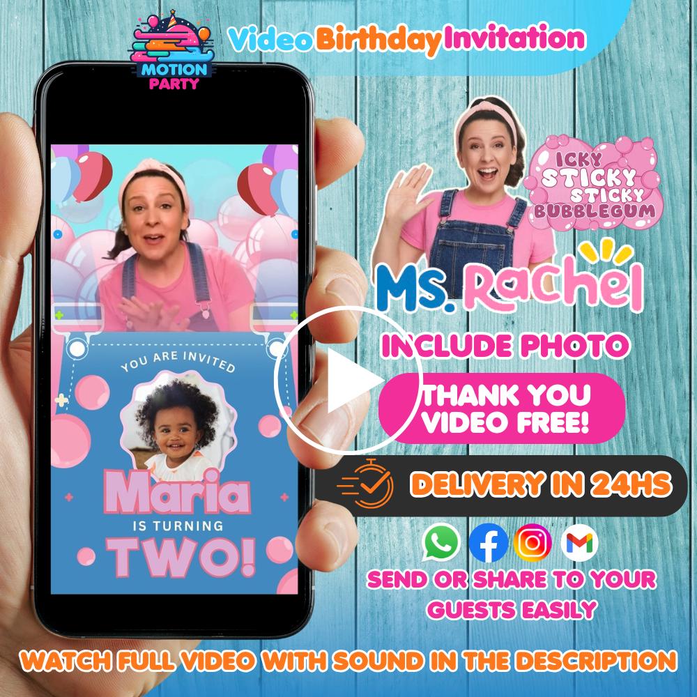 Animated Miss Rachel Birthday Invitation: Icky Sticky Bubble Gum Theme ...