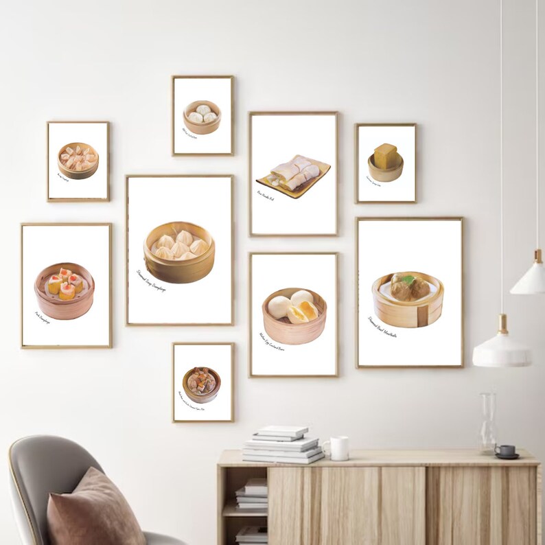 Set of 9 Chinese Dim Sum Food Painting, Printable Wall Art, Poster ...
