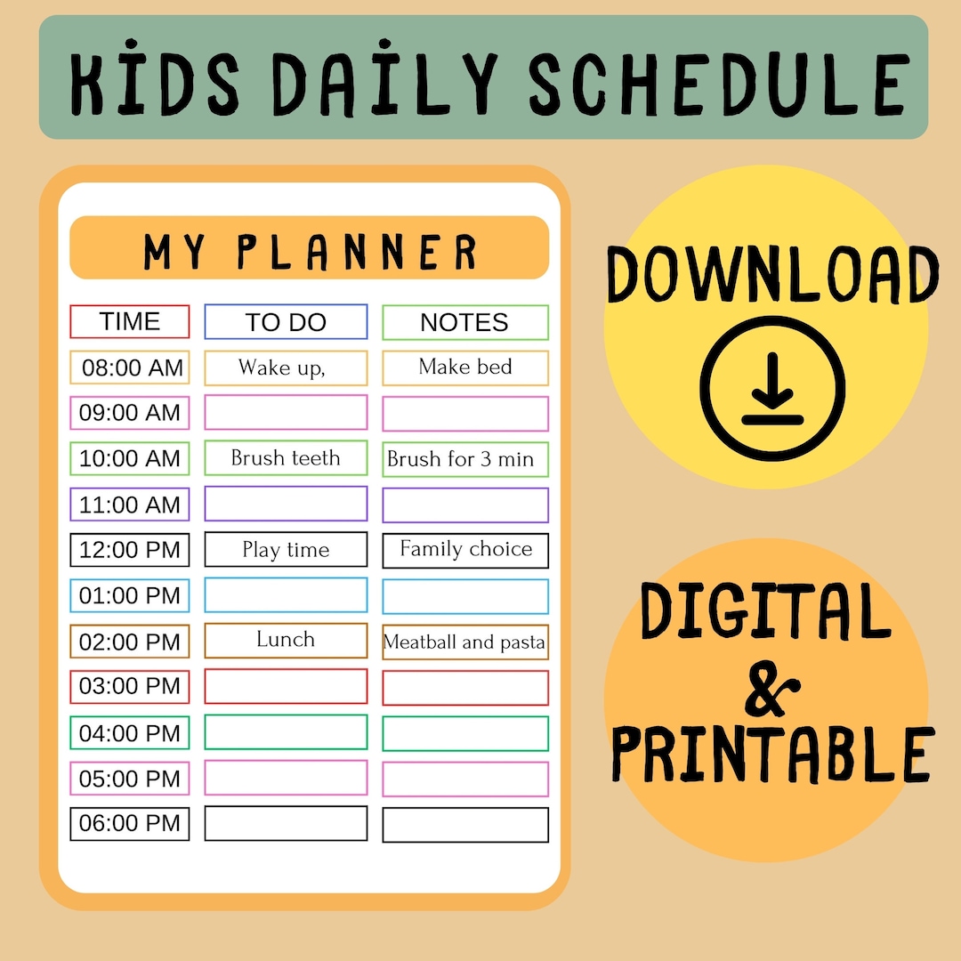 Printable Daily Planner for Kids, Childrens Routine Chart,kids Daily ...