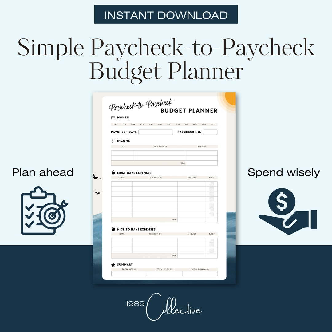 Printable Simple 1-page Paycheck-to-paycheck Budget Planning Template ...