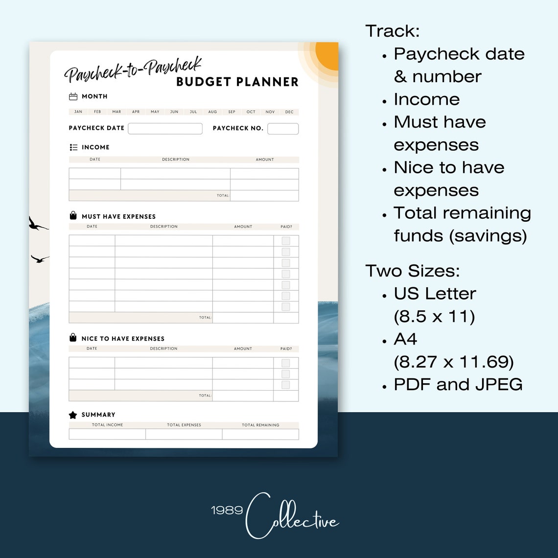 Printable Simple 1-page Paycheck-to-paycheck Budget Planning Template ...
