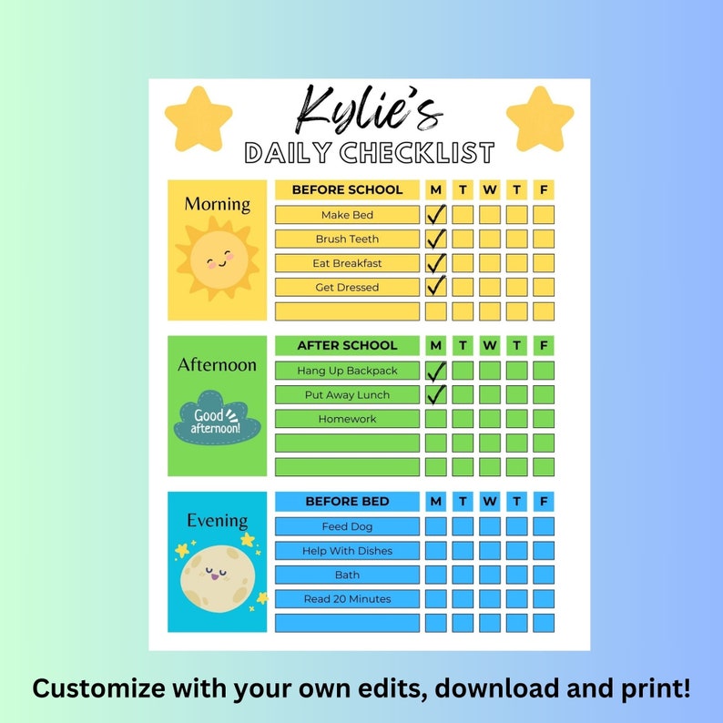 Kids Daily Checklist | Editable Digital Download - Etsy