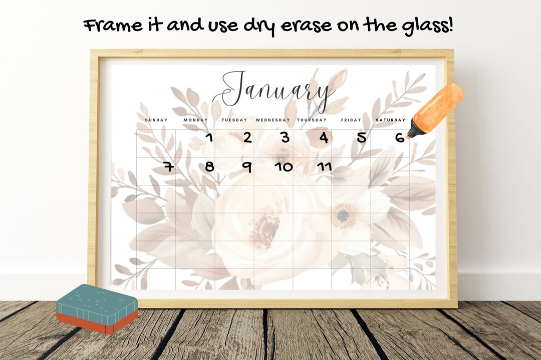 Floral Printable Calendar | Set of 12 Months | Instant Digital Download ...