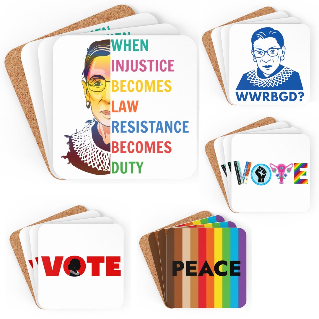 Political Activism Cork Coaster Set 4 Pack 5 Design Options RBG ...