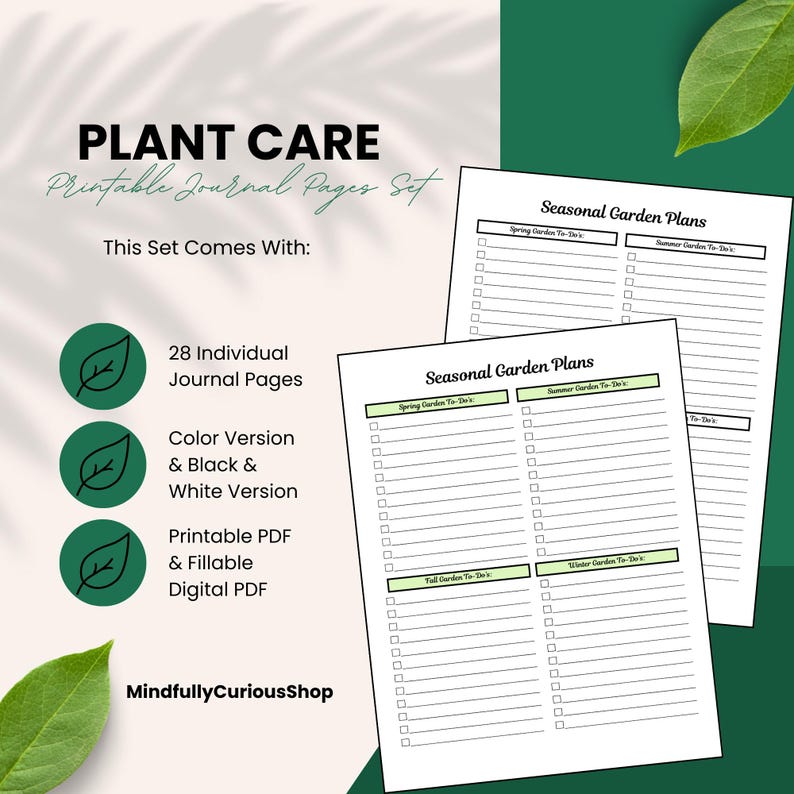 Plant Care Printable Journal Pages Set- Fillable and Printable Version ...
