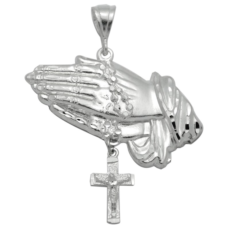 925 Sterling Silver Religious Praying Hand Cross Pendant - Etsy