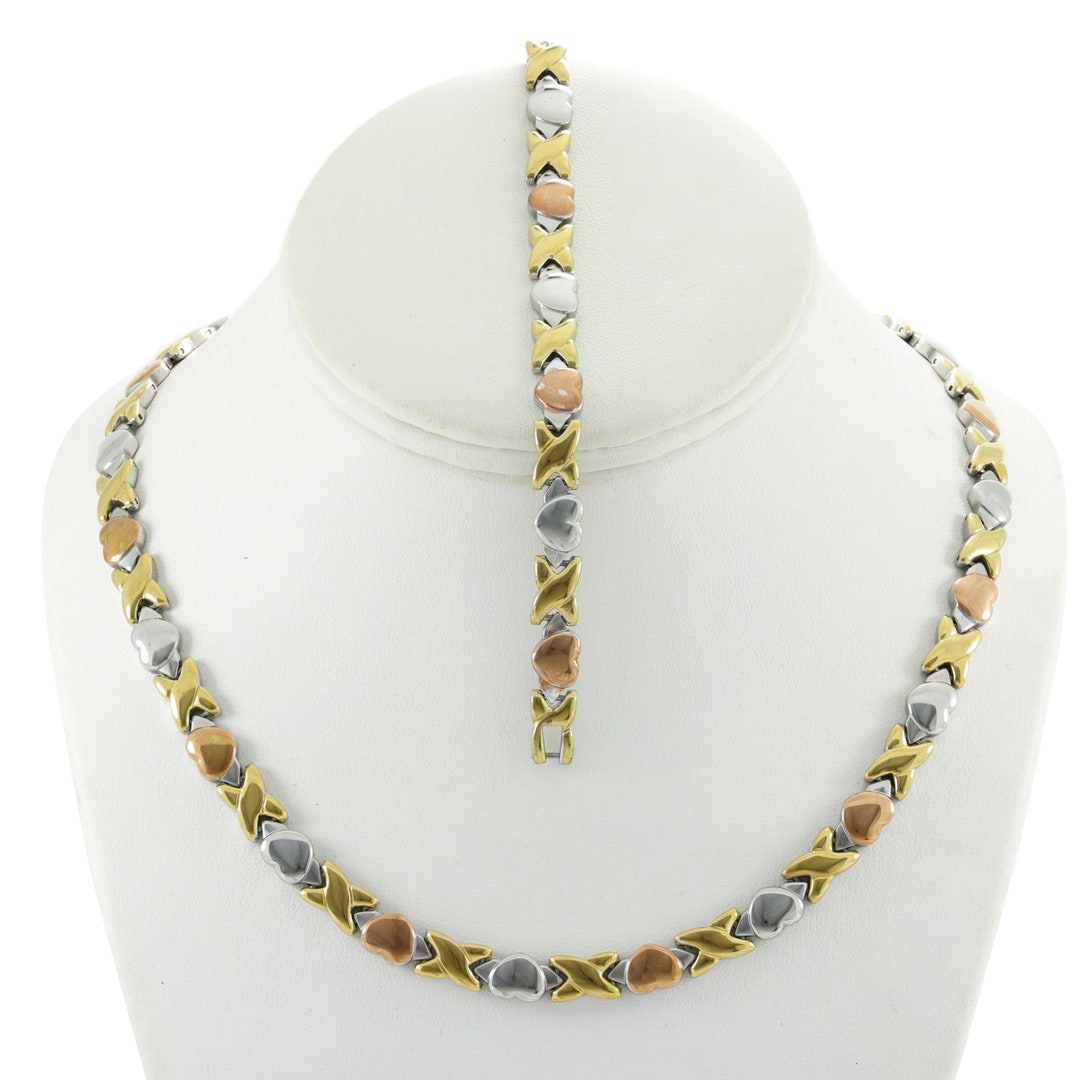 ANTI-TARNISH Tri Color Classic Hugs Kisses Stainless Steel Stampato ...