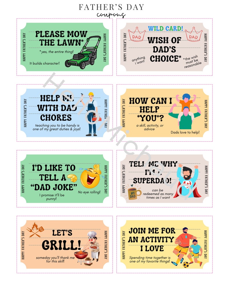 Printable FATHER'S DAY Coupons - Etsy