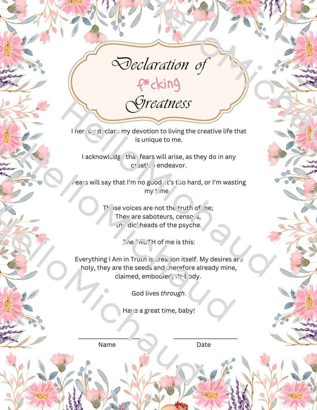 Printable Affirmations | Declaration of F*cking Greatness | Printable ...