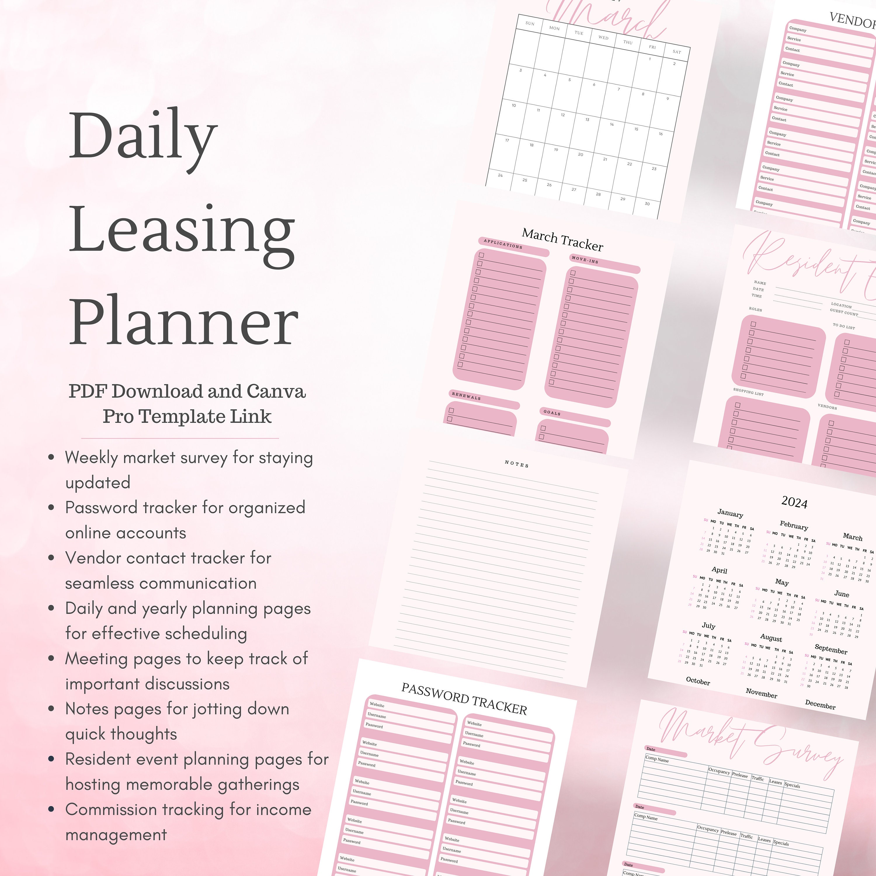 EDITABLE PDF Leasing Agent Daily, Monthly Planner, Property Management ...