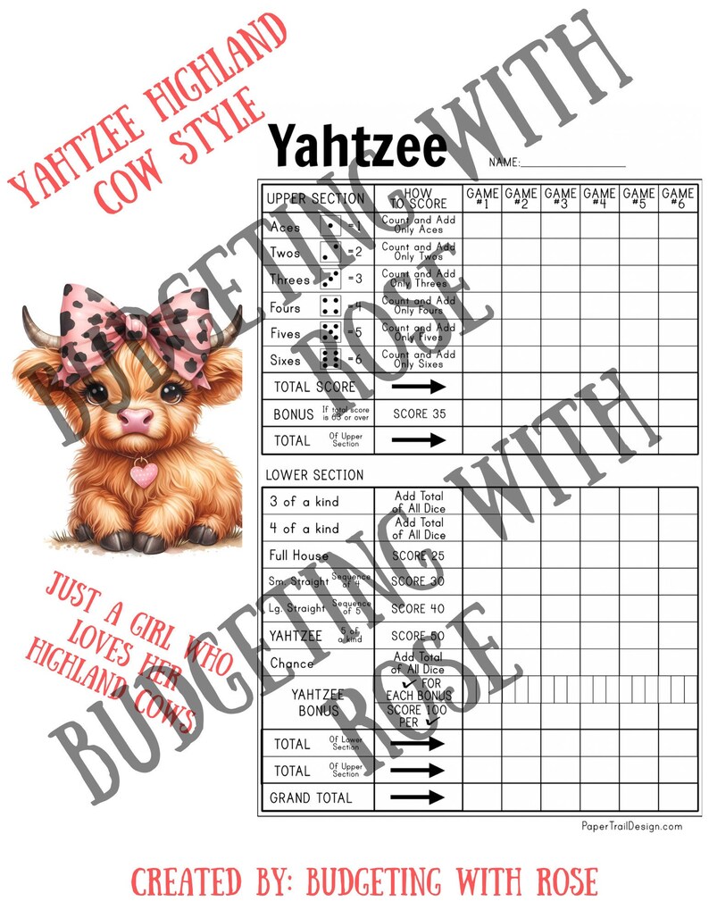 Highland Cow Yahtzee - Etsy