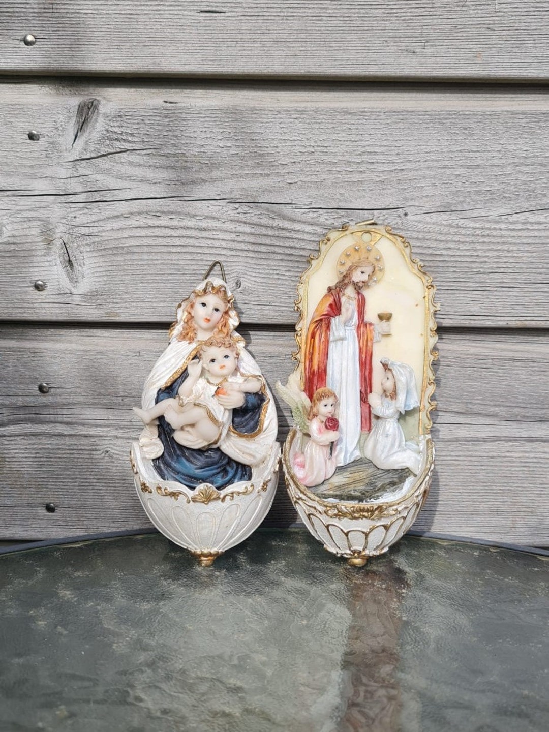 Religious French Catholic Holy Water Font Stoup of Holy Jesus Christ ...