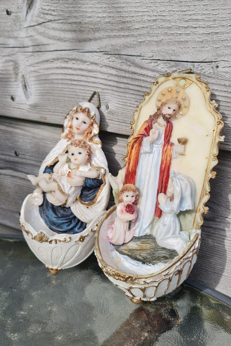Religious French Catholic Holy Water Font Stoup of Holy Jesus Christ ...