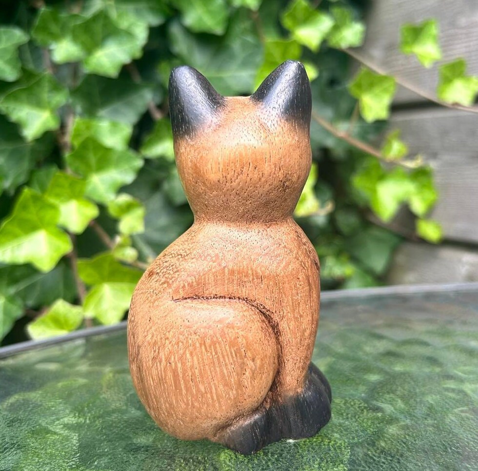 Vintage Hand Carved Wooden Siamese Cat Statue Figurine Thailand Kitty ...