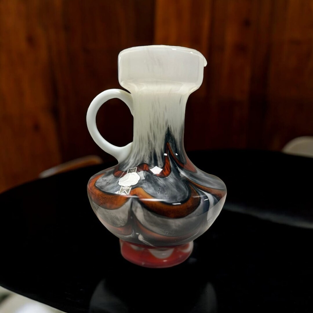 Handcrafted Italian Luxury Glass Carlo Moretti Opaline Vase With Handle ...