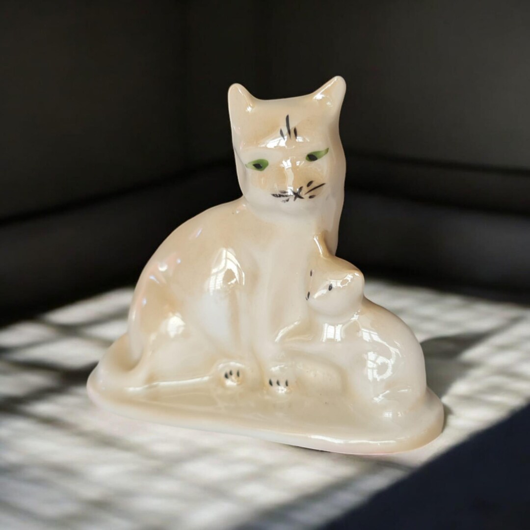 Vintage Porcelain Mother Cat and Her Baby Kitten, Cat Collectibles, Cat ...
