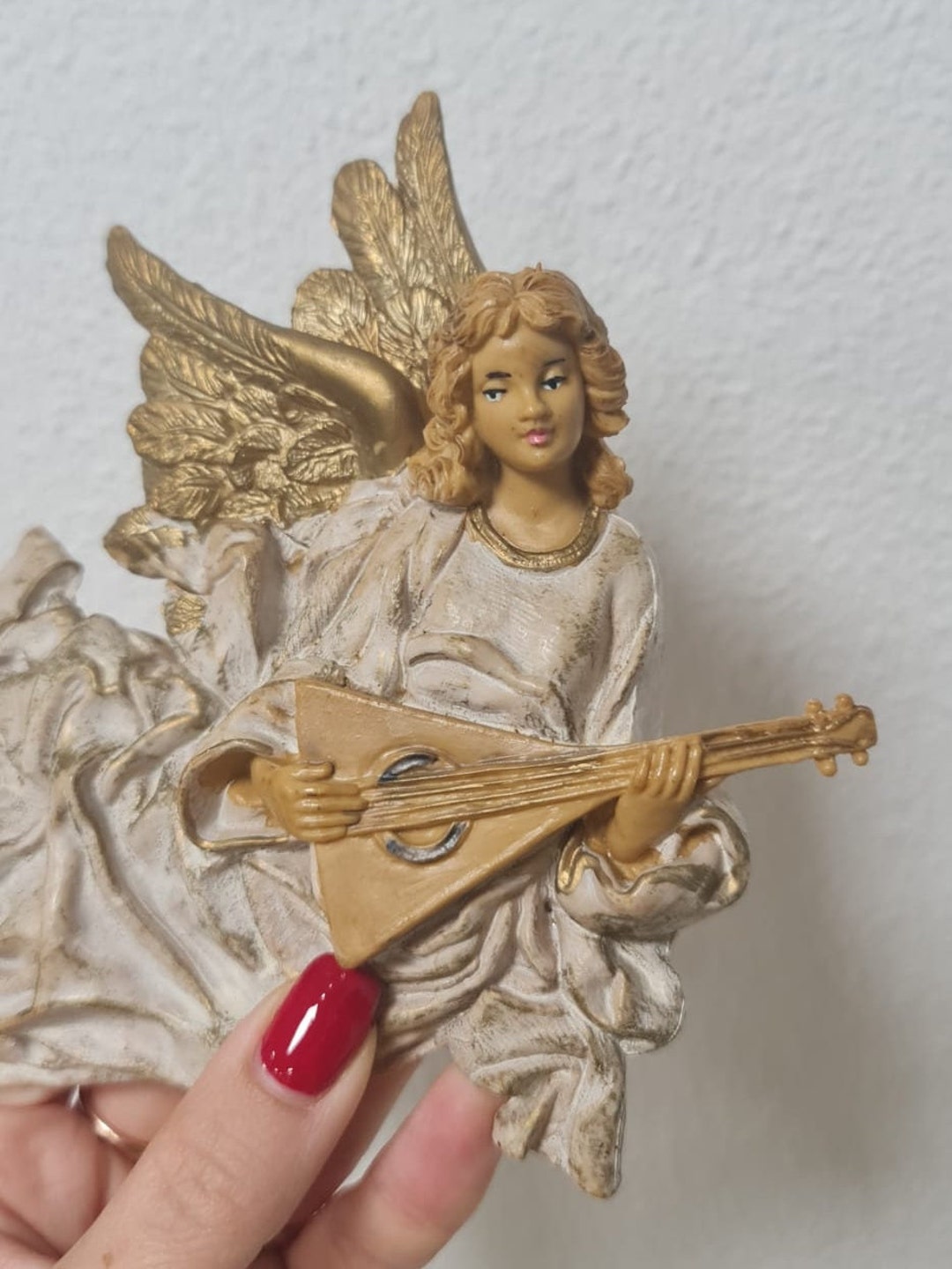 Vintage LORD & TAYLOR ANGEL Playing Mandolin Plaque Wall Hanging 6 1/2 ...
