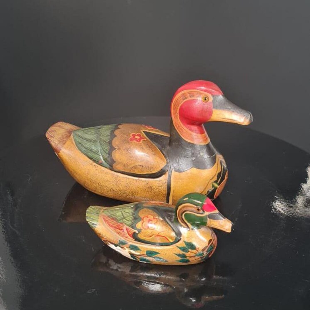 Antique SET Wooden Duck Figurines , Vintage Wooden Animals, Mid Century ...