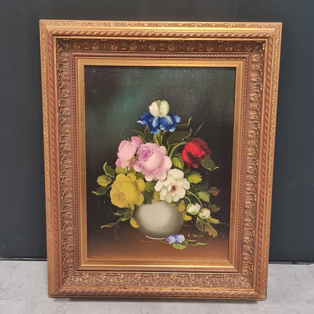 Vintage Italian Oil Painting (framed) Flower Painting R. Rosini Italy ...