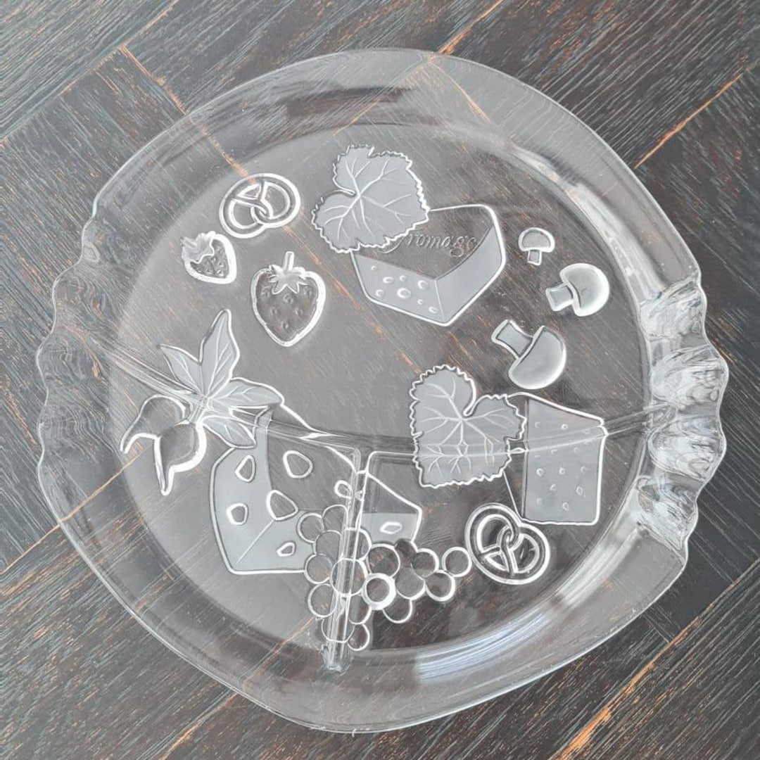 Glass Crystal Tray, Clear Pickle Glass Plate, Vintage Etched Cheese ...