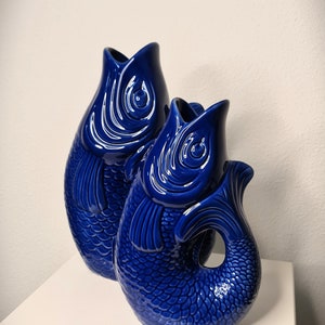 SET: Vintage Ceramic Blue Wade Gluggle Jug, Fish Jug, Koi Fish Jug ...