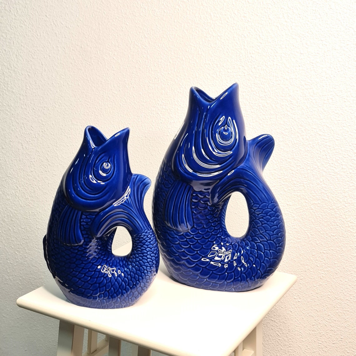 SET: Vintage Ceramic Blue Wade Gluggle Jug, Fish Jug, Koi Fish Jug ...