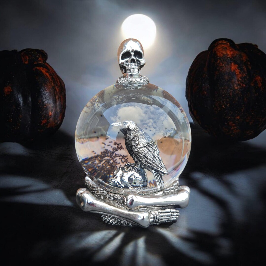 Snow Ball With Crow and Skull, LUXE Magic Ball Halloween Decoration ...