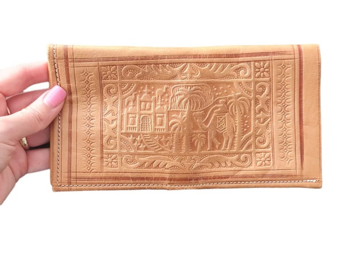 Vintage Handcraft Soft Tan GENUINE LEATHER African / Middle East Wallet ...
