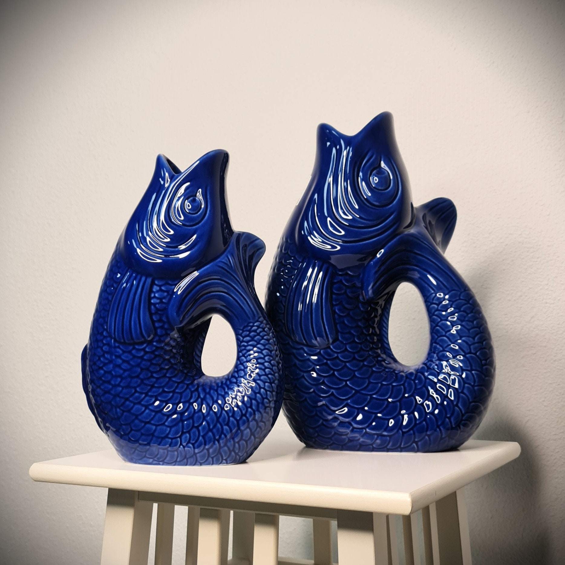 SET: Vintage Ceramic Blue Wade Gluggle Jug, Fish Jug, Koi Fish Jug ...