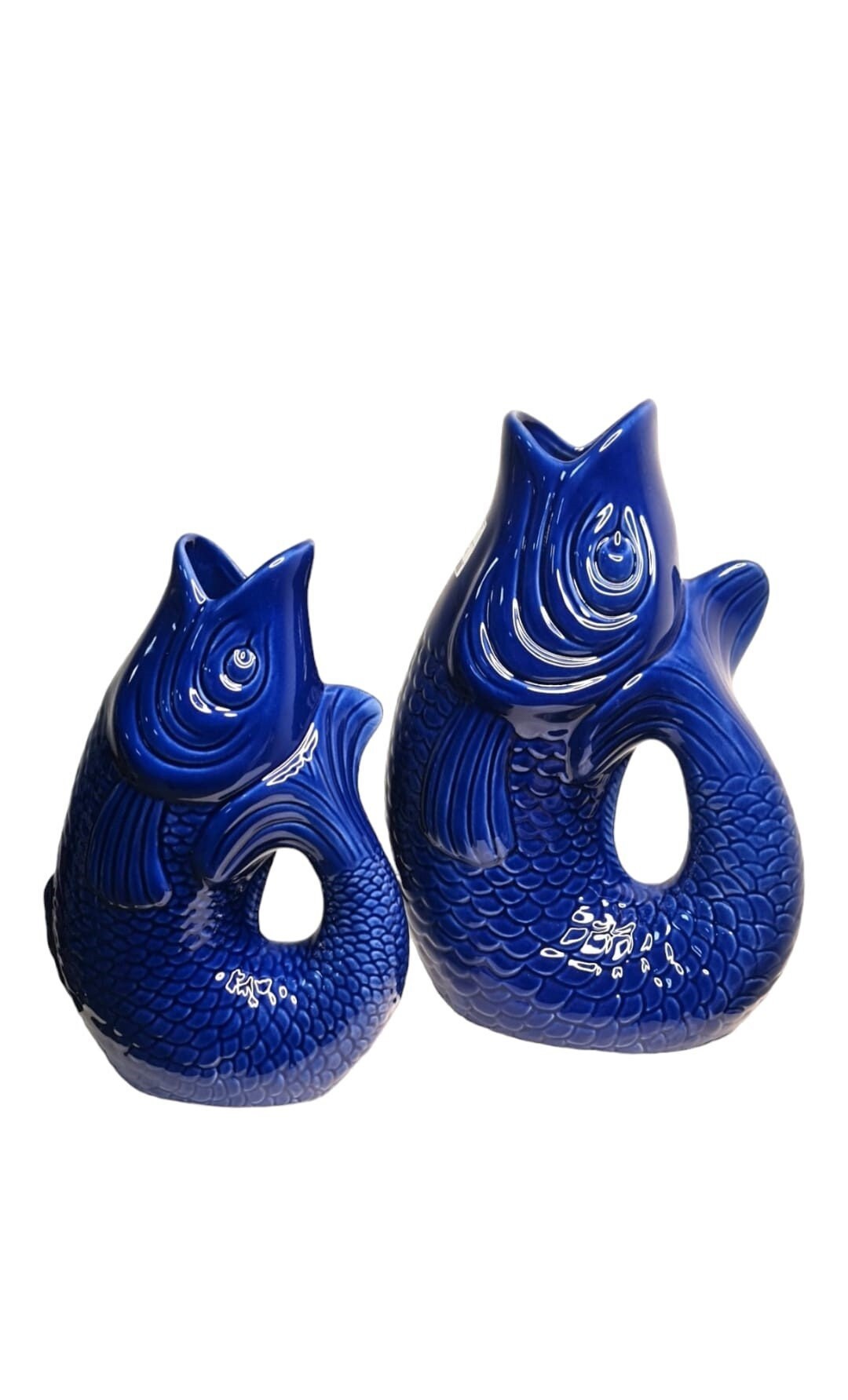 SET: Vintage Ceramic Blue Wade Gluggle Jug, Fish Jug, Koi Fish Jug ...