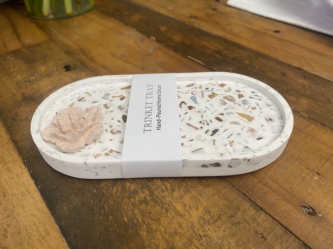 Seashell Terrazzo Oval Tray Bathroom Tray Terrazzo Jewelry Dish Modern ...