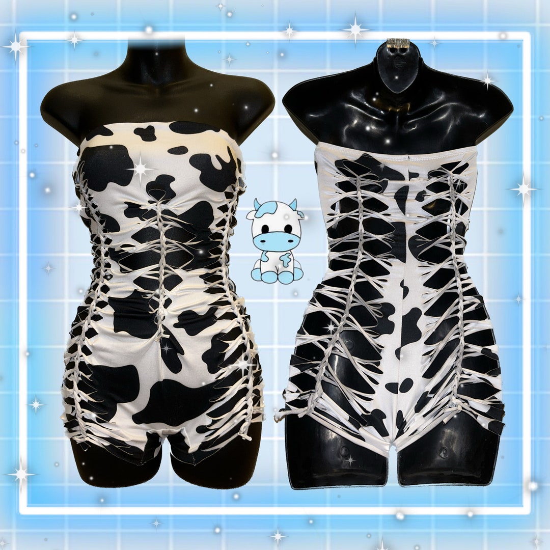 Rave Abyss Cow Print Braided Strapless Romper - Etsy
