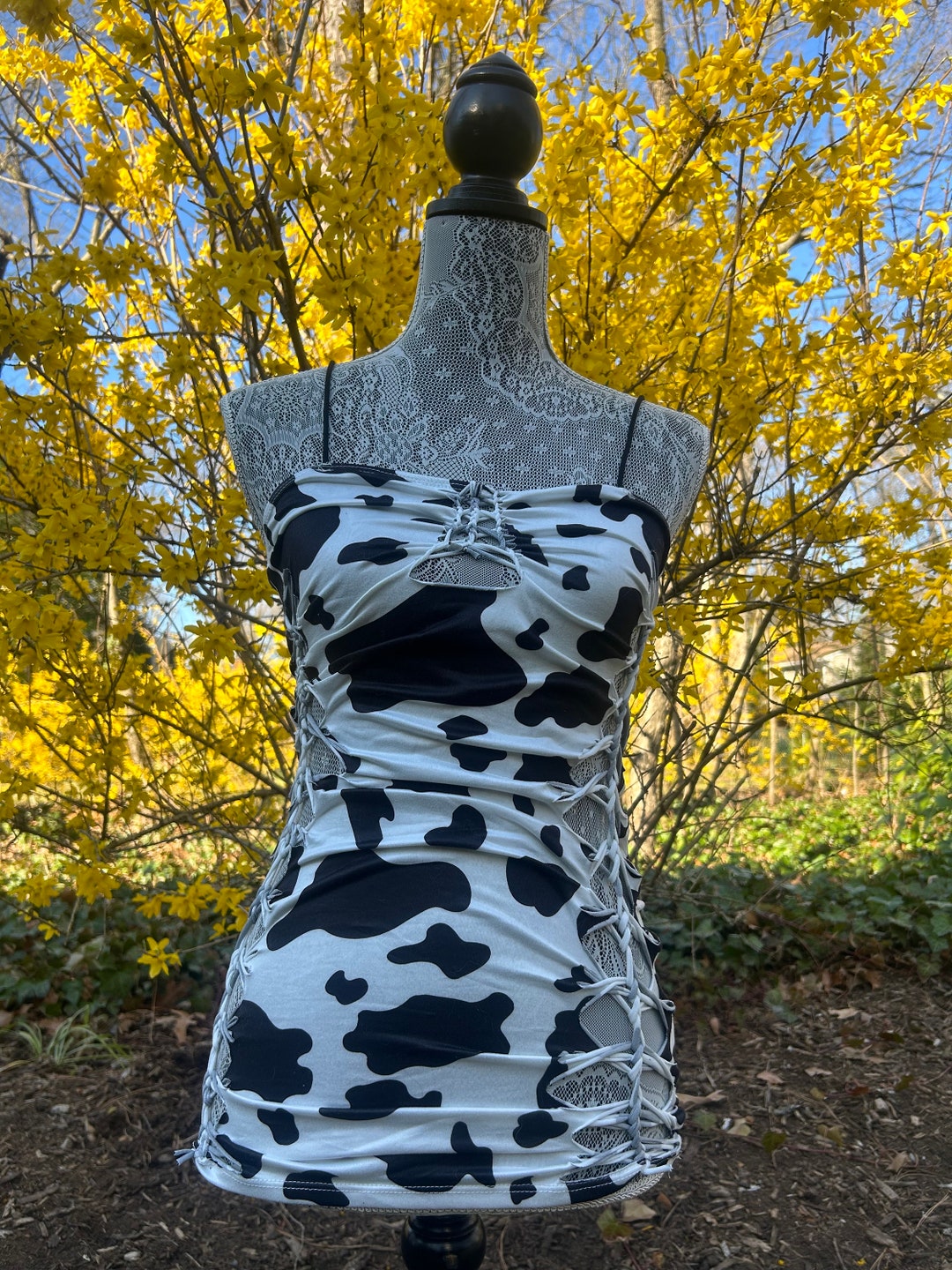 Rave Abyss Braided Cow Print Mini Dress - Etsy