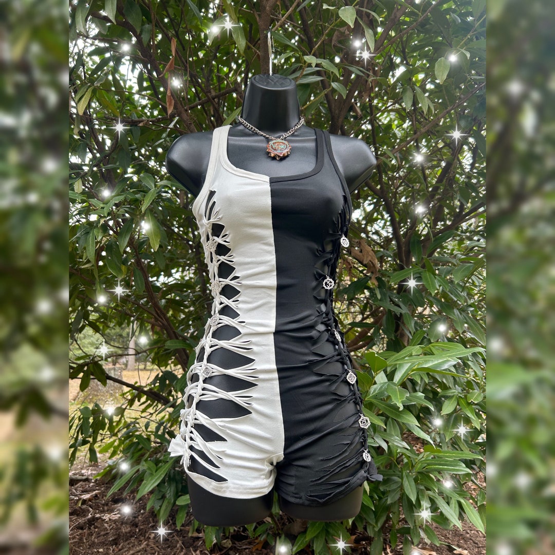 Rave Abyss Black & White Split Dye Braided Bodysuit - Etsy