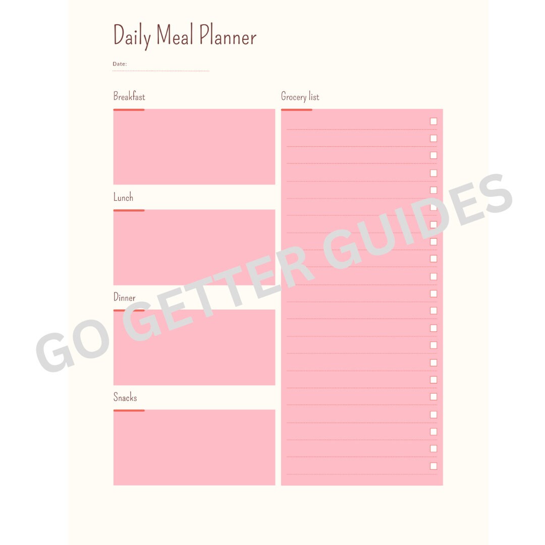 Meal Planner Printable, Daily Food Diary, Weekly Food Prep, Meal ...