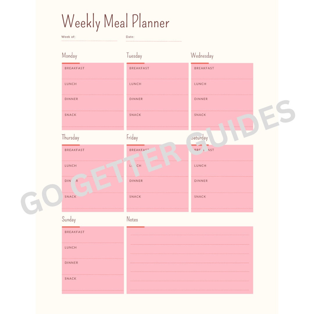 Meal Planner Printable, Daily Food Diary, Weekly Food Prep, Meal ...