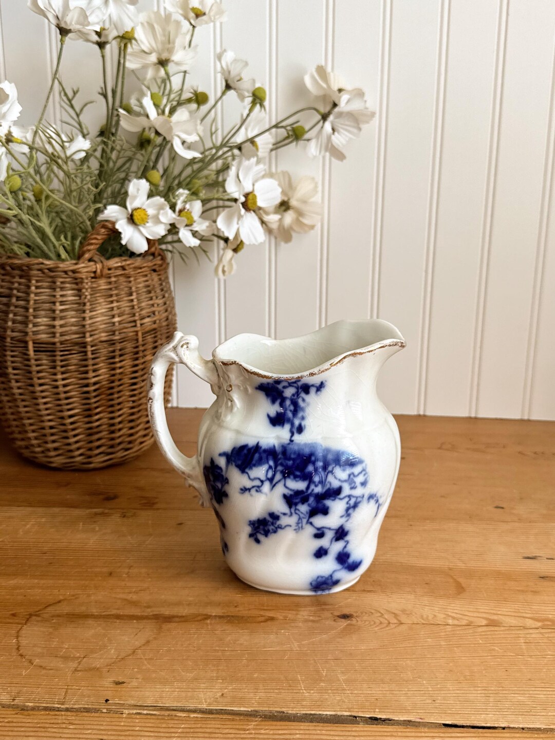 Antique Flow Blue Duchess Pitcher: Vintage English Cottagecore Ceramic - Etsy