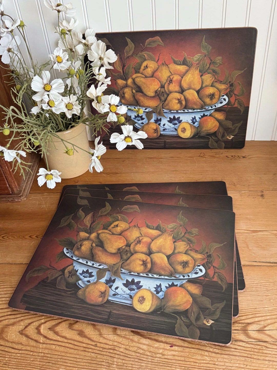 Vintage Pimpernel Cork Placemats Set of 4, Pears in Bowl, Made in ...