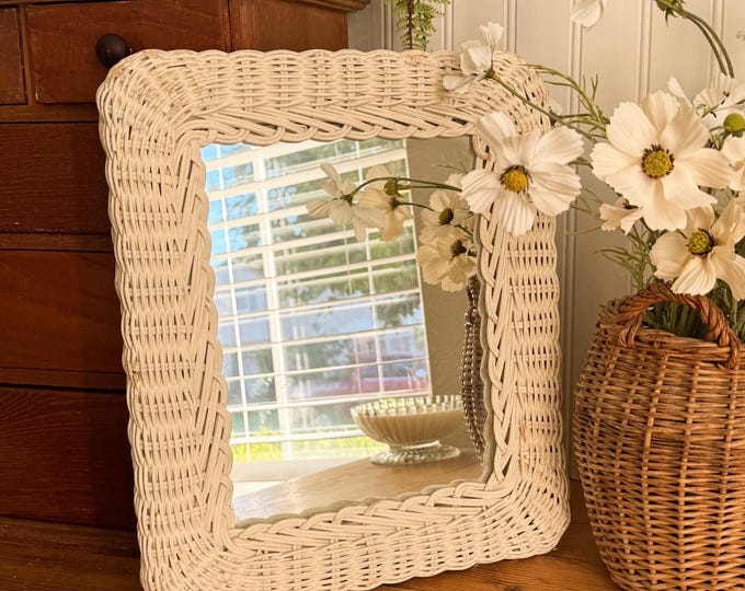 Vintage Rectangle Wicker Wall Mirror - Etsy